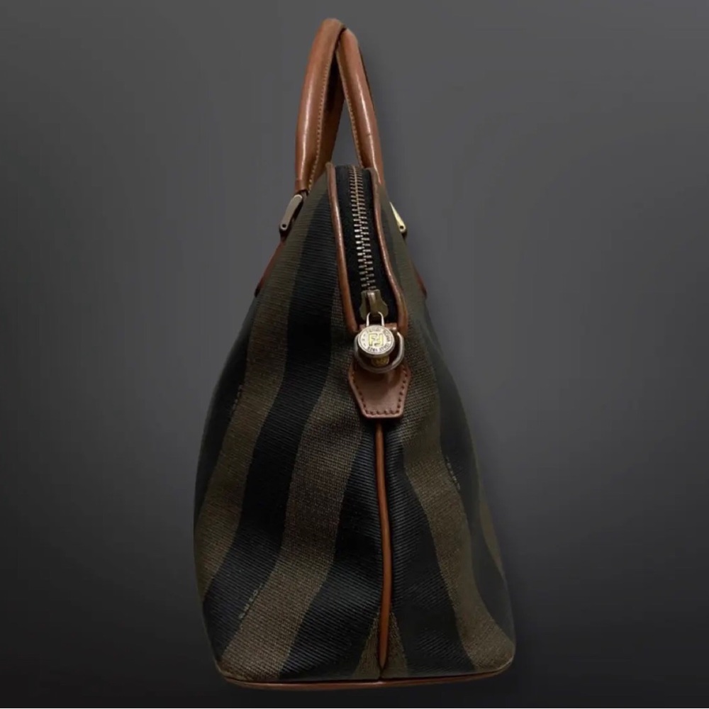 Fendi Vintage Brown Pequin Striped Canvas Leather Tot… - Gem